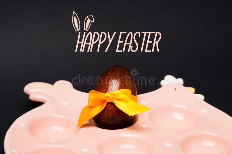 Easter Card: Chicken, Egg with Yellow Bow. Happy Easter Holiday Concept ...