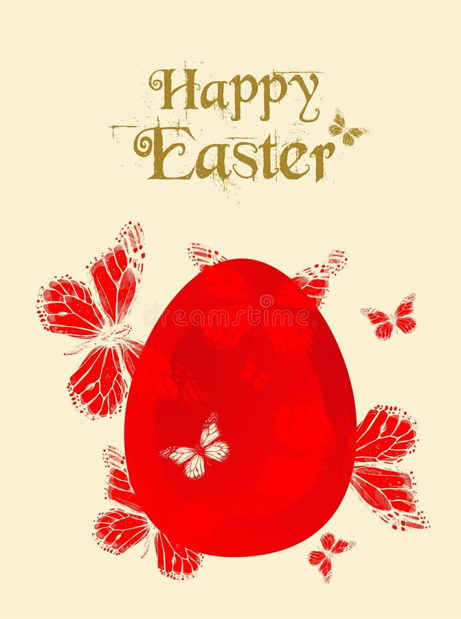 Easter Card with Decorated Egg, Butterflies, and Happy Easter Wishes ...