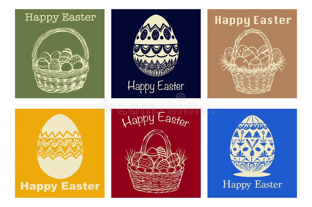 Set of 6 Easter Card Design. Line Art, Minimalist Pattern for Printing ...