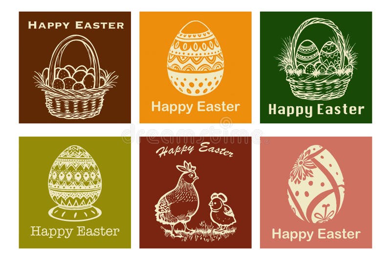 Set of 6 Easter Card Design. Line Art, Minimalist Pattern for Printing ...