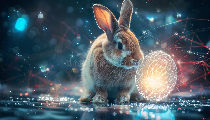 Easter Card in Digital Technology Style with Bunny and Easter Egg Stock ...