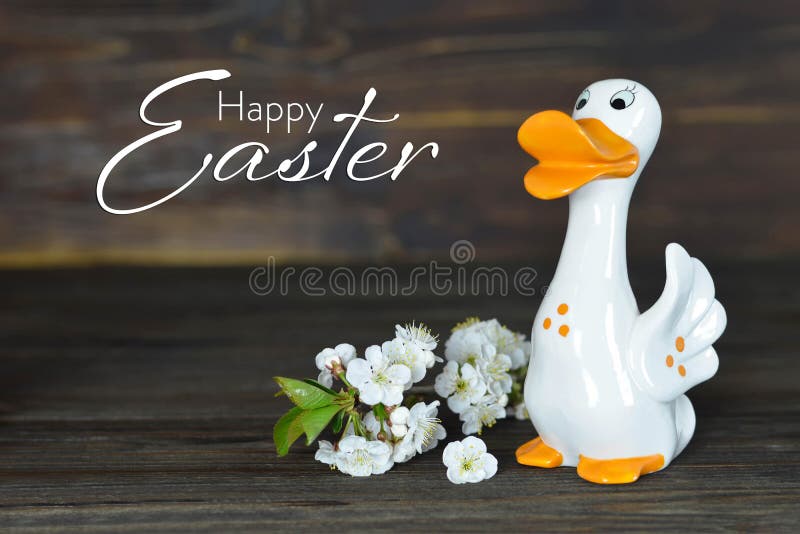 Easter Card with Easter Duck and Spring Flowers Stock Photo - Image of ...