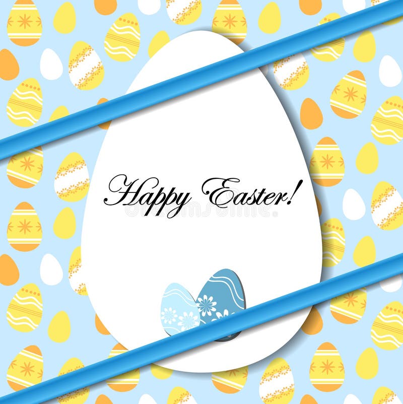 Easter Card with Egg and Blue Bow Stock Vector - Illustration of border ...