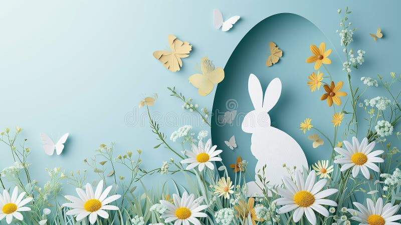 Easter Card with Egg Shaped Paper Frame with Spring Flowers on Blue Background Stock ...