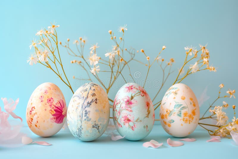 Easter Card with Easter Eggs with Flower Pattern, Spring Flowers ...