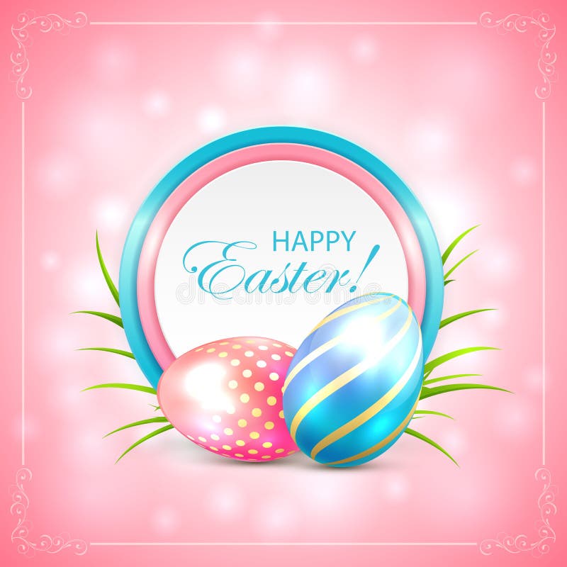 Easter Card with Eggs on Pink Background Stock Vector - Illustration of ...