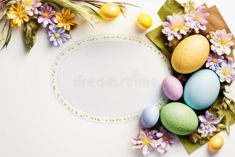 Easter Card with Easter Eggs and Spring Flowers with Free Space for ...