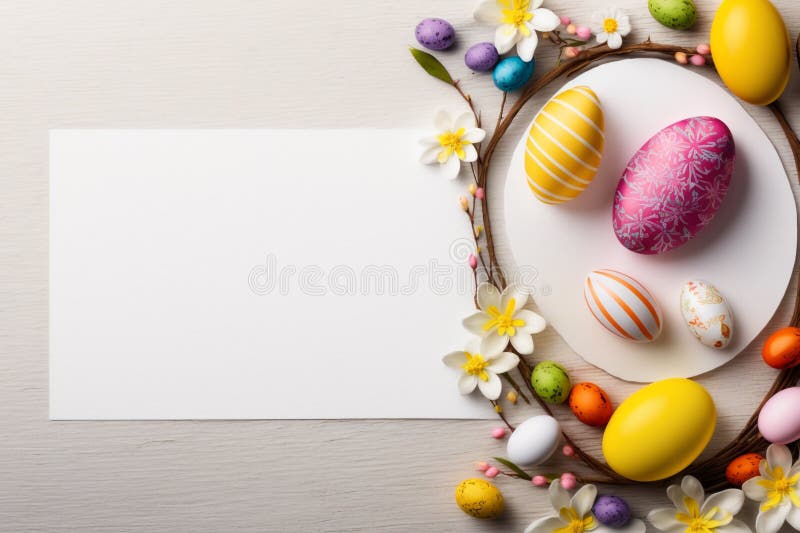 Easter Card with Easter Eggs and Spring Flowers with Free Space for ...