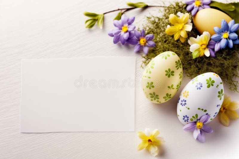 Easter Card with Easter Eggs and Spring Flowers with Free Space for ...