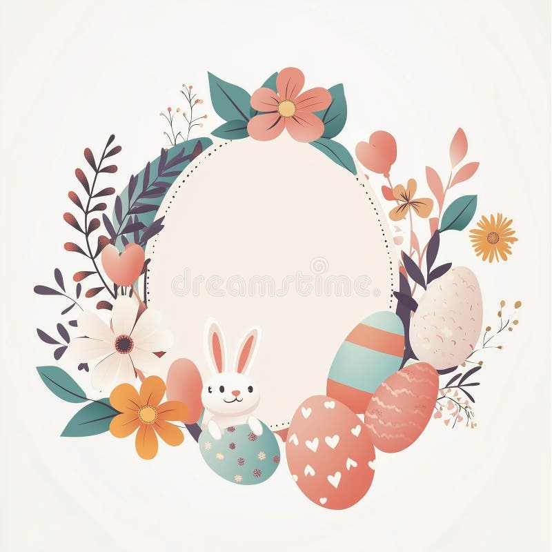 Easter Card. a Frame of Painted Eggs, Branches, and a Bunny Stock ...