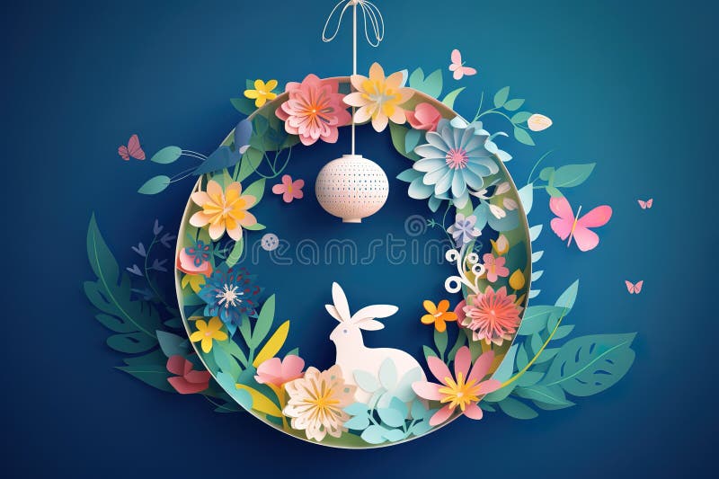 Easter Card with Hanging Egg Shaped Paper Frame with Spring Flowers on ...