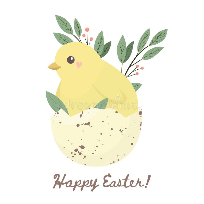 Easter Card with a Hatching Chick, Vector Illustration Stock ...