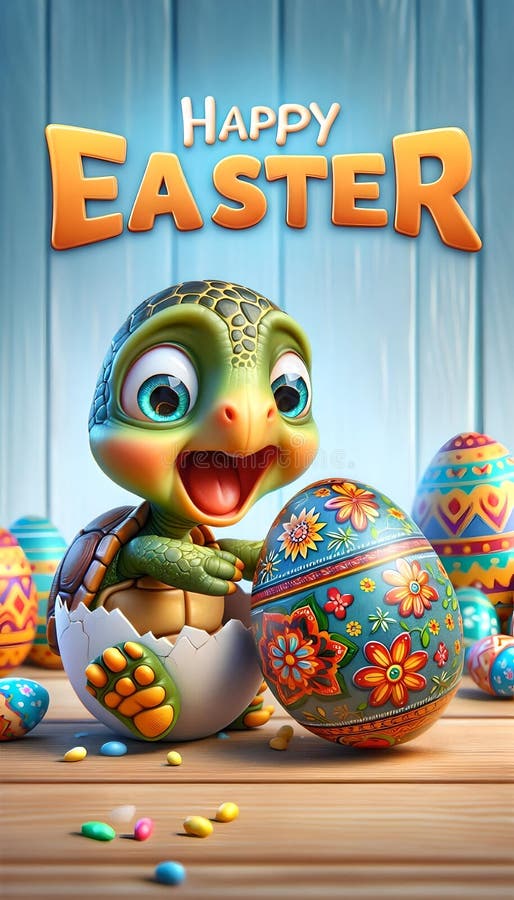 Easter Card with a New Born Turtle Stock Illustration - Illustration of ...