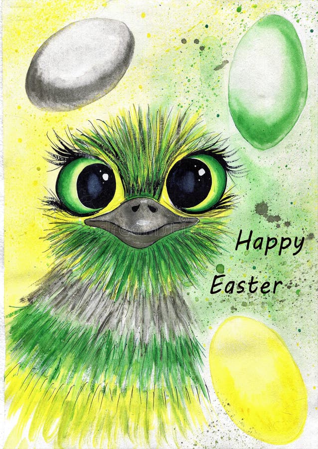Easter Card with a Picture of an Ostrich and Easter Eggs Stock ...