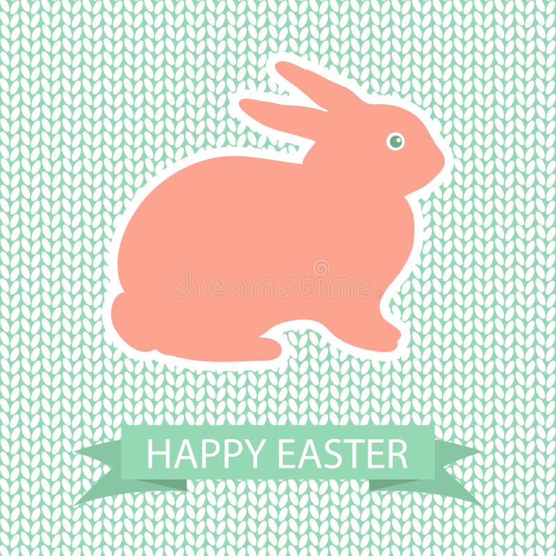 Easter Card with Pink Rabbit on Wool Knited Background Stock ...