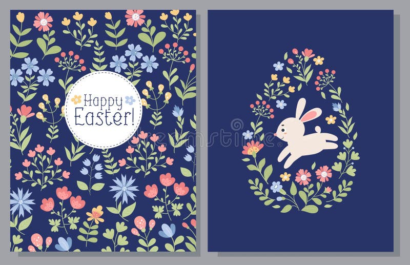 Easter Cards Set. Big Easter Egg with Cute Bunny and and Pattern of ...