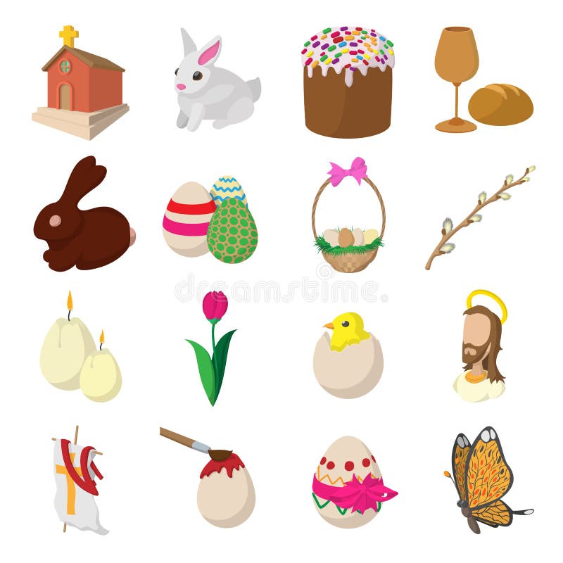 Easter cartoon icons stock vector. Illustration of catholicism - 65936588