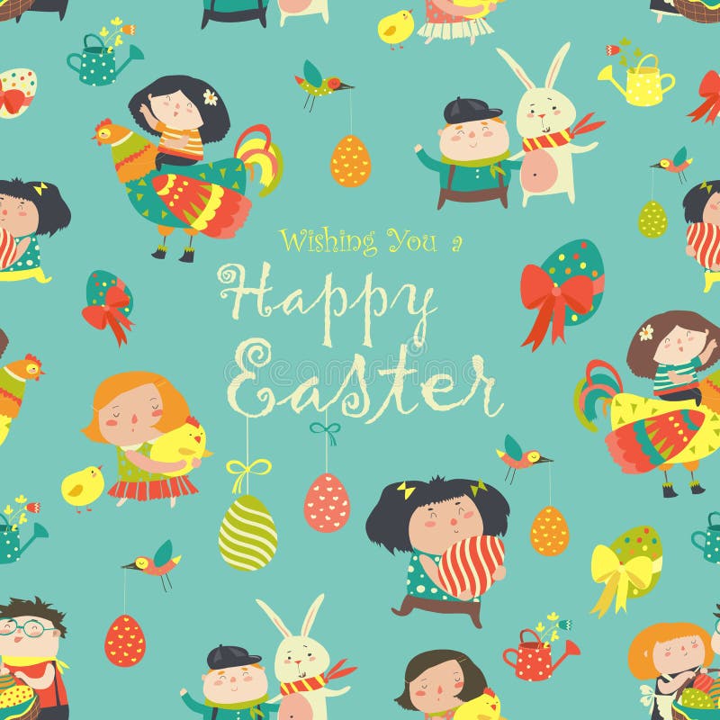 Easter Cartoon Seamless Pattern Stock Vector - Illustration of funny ...