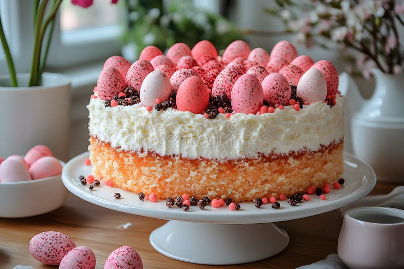 Easter Celebration Cake with Speckled Eggs for Spring Dessert Table ...