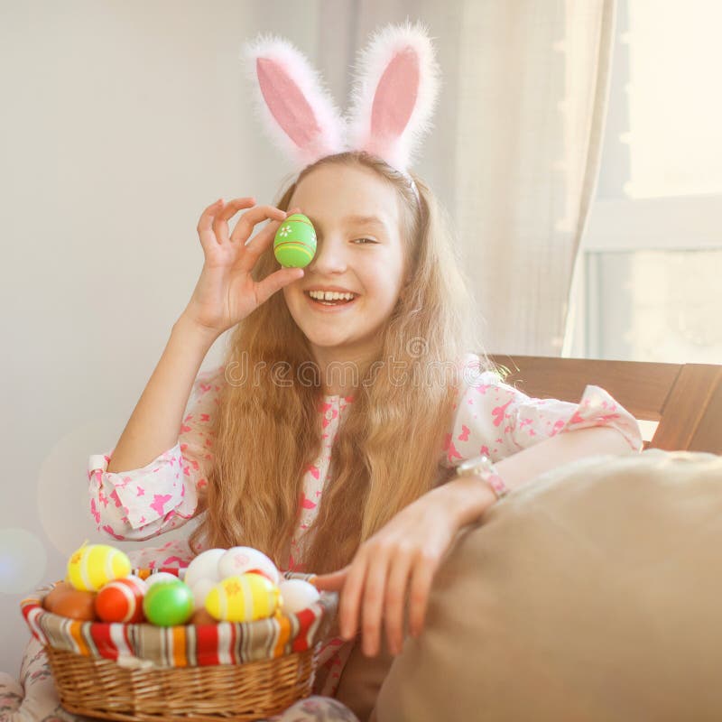 Happy Child with Easter Eggs Stock Image - Image of holiday, little ...