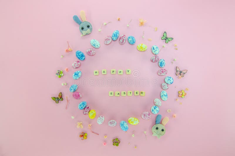 Easter Celebration Composition. Top View of a Frame Made of Easter Egg ...