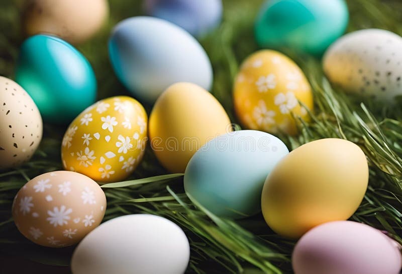 Easter Celebration Featuring a Selection of Painted Eggs in a Variety ...
