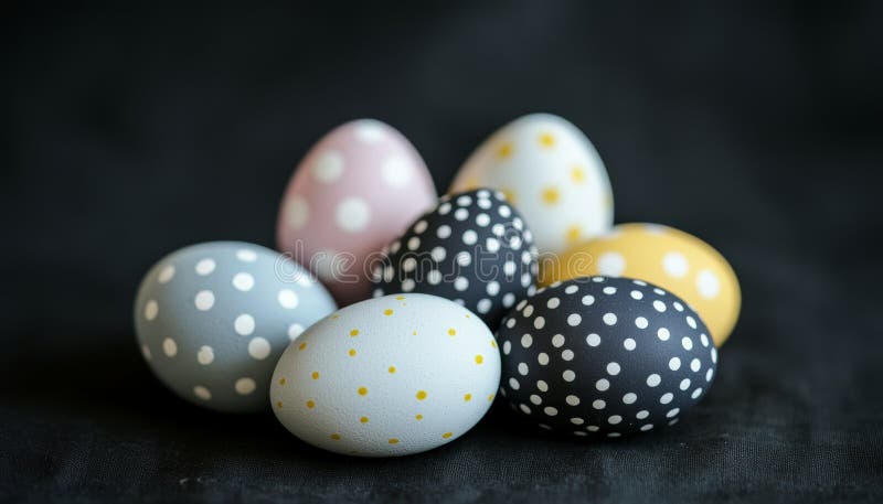 Easter Celebration. Group of Colorful Pastel Easter Eggs with Polka ...