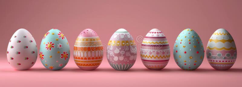 Easter Ceramic Decorated Eggs on Pink Background Stock Illustration ...