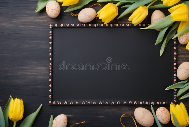 Easter Chalkboard with Yellow Tulips and Eggs Stock Illustration ...