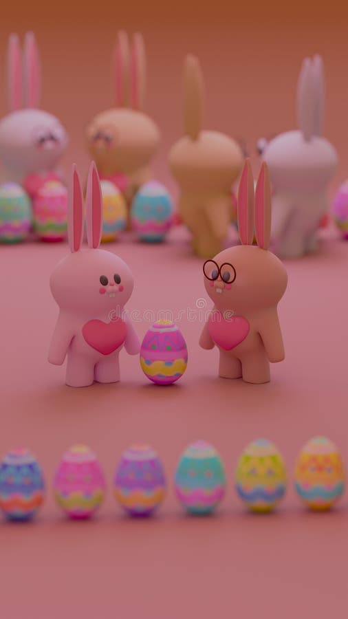 Easter Characters Surrounded by Colorful Eggs Stock Illustration ...