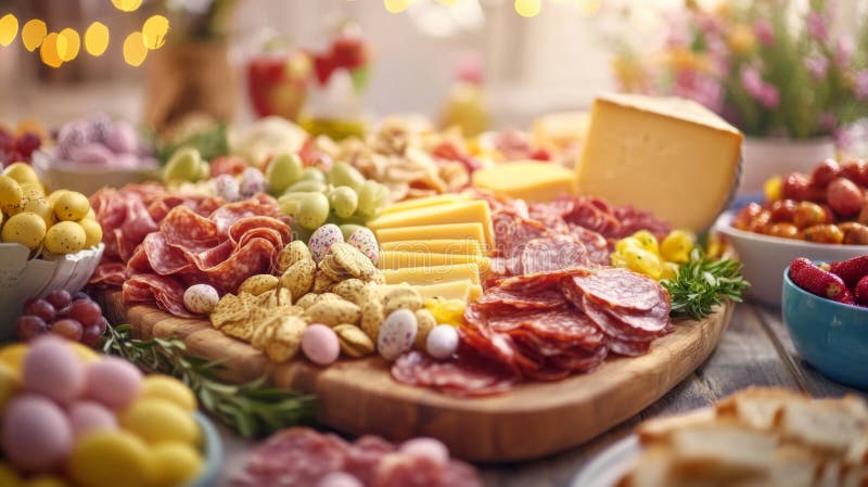 Easter Charcuterie Board Featuring Salami Cheese and Candy Stock ...