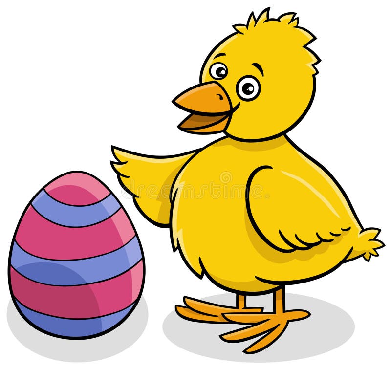 Easter Chick with Coloered Egg Cartoon Illustration Stock Vector ...