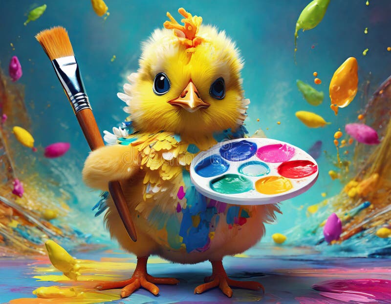 Easter Chicken with Brush, Palette and Paints Ready To Paint Easter ...