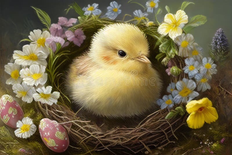 Easter Chicken and Easter Eggs. Easter Still Life with Eggs Stock Photo ...