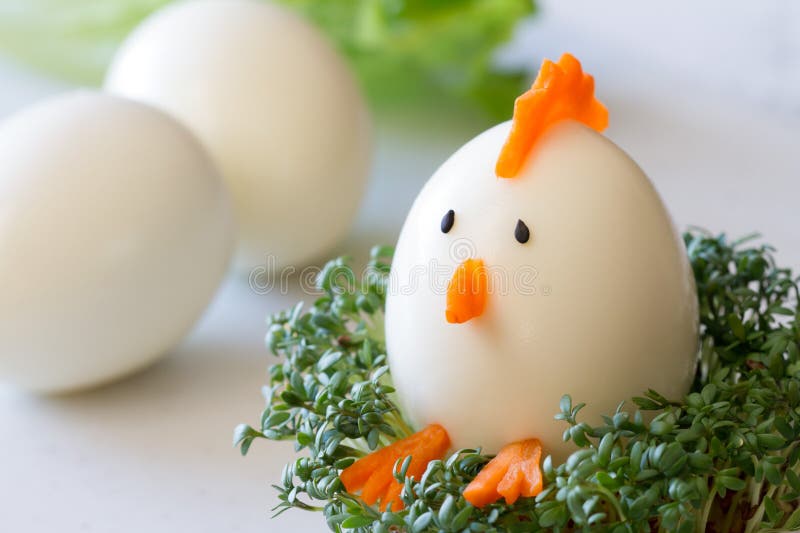 Easter Chicken Made of Hard Boiled Egg with Cress, Funny Appetizer ...