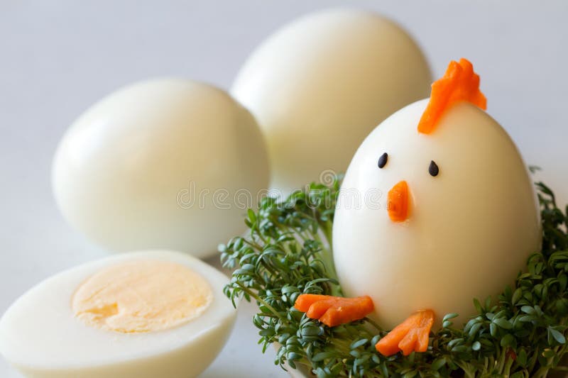 Easter Chicken Made of Hard Boiled Egg with Cress, Funny Appetizer ...