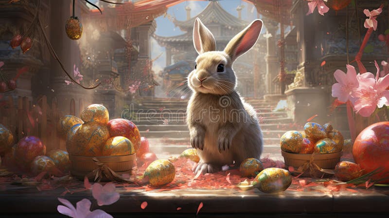 Easter in China. Hare and Beautiful Decorations for the Holiday Stock ...
