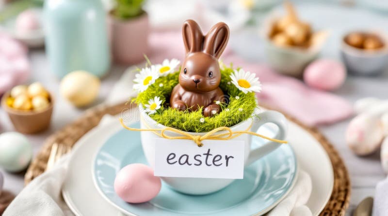 Easter Chocolate Bunny in Decorated Cup with Colorful Eggs and Spring ...