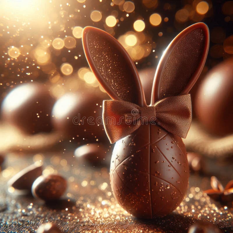 Easter Chocolate Bunny with a Shiny Ribbon. Stock Photo - Image of ...