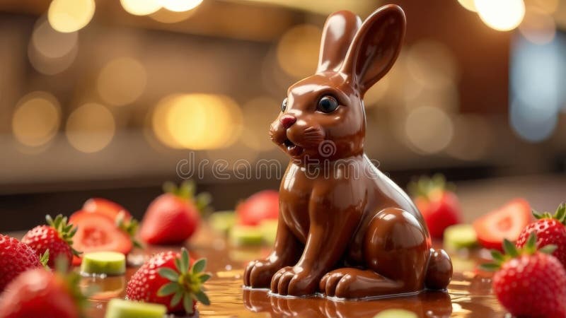 Easter Chocolate Bunny with Strawberries Stock Illustration ...