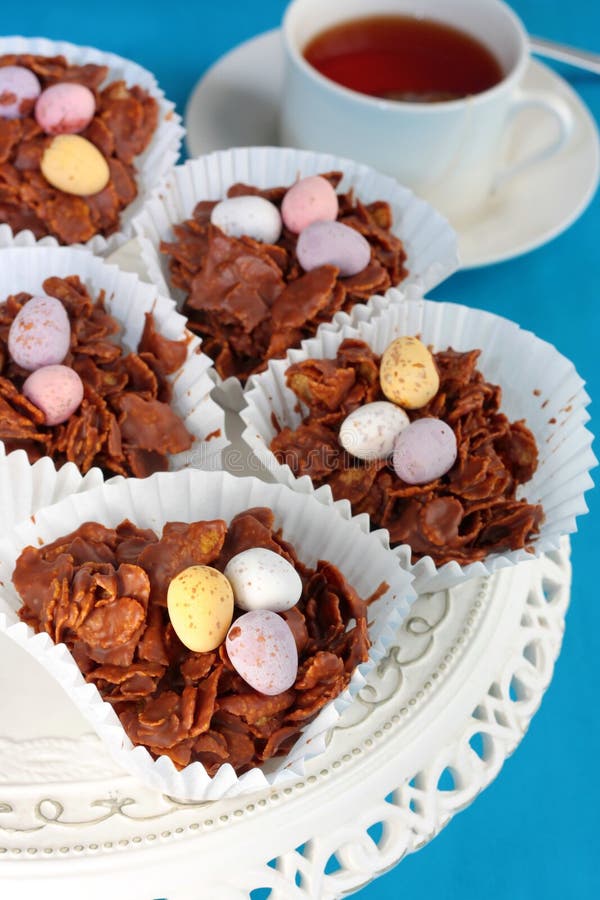 Easter Chocolate Crispy Cakes & Tea Stock Image - Image of covered ...