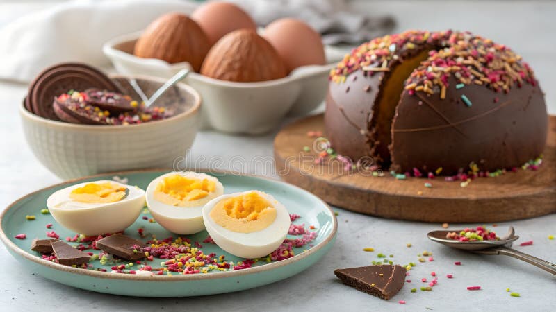 Easter Chocolate Egg Cakes. Generative AI Stock Illustration ...
