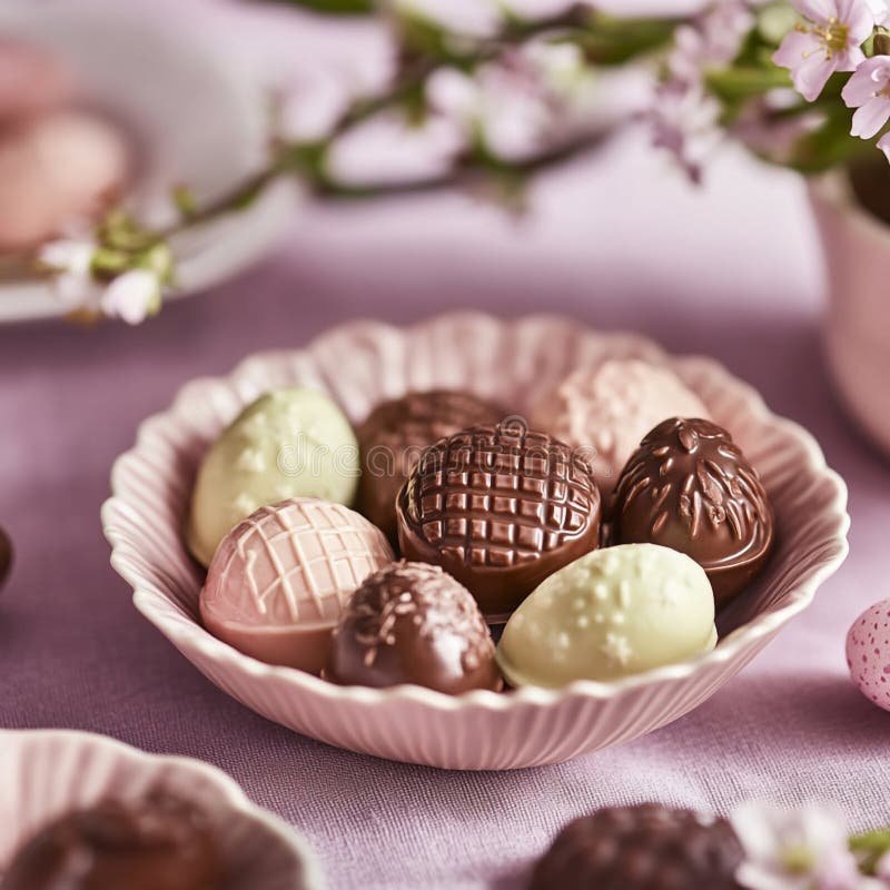 Easter Chocolate Eggs Pastel Colors. Easter Traditional Food. Spring ...