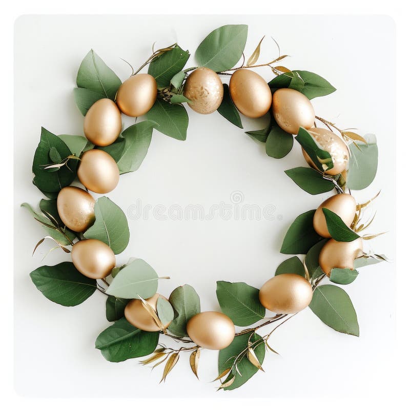Easter in Circle with Gold Eggs and Leaves Stock Photo - Image of ...