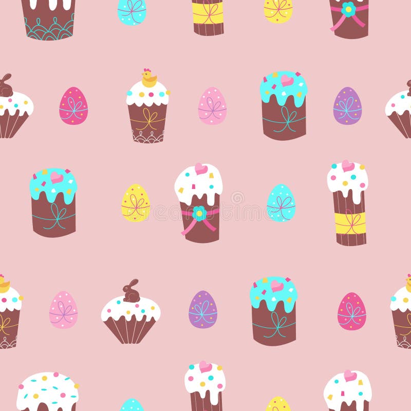 Seamless Pattern for Easter. Cute Easter Cakes and Painted Eggs. Vector Illustration Stock ...