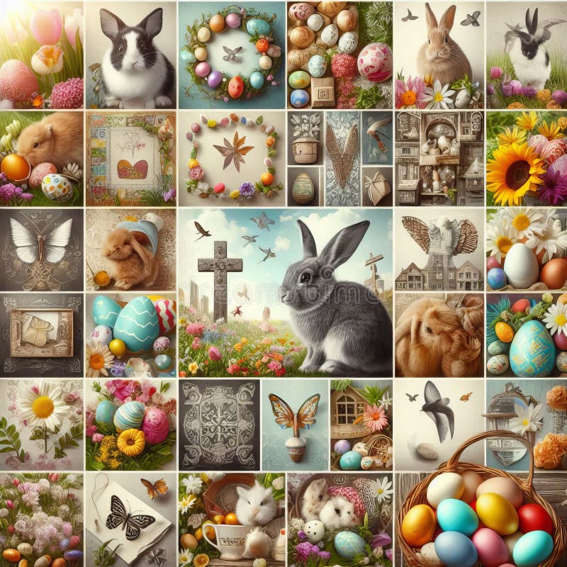 Easter Collage Combine Different Images of Easter Elements Such Stock Illustration ...