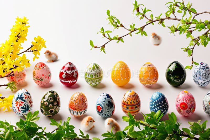 Easter Collage with Little Chickens and Easter Eggs. Stock Illustration ...