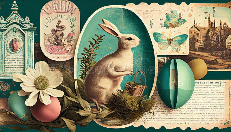 Easter Collage with Vintage Images, Ai Based Stock Illustration ...
