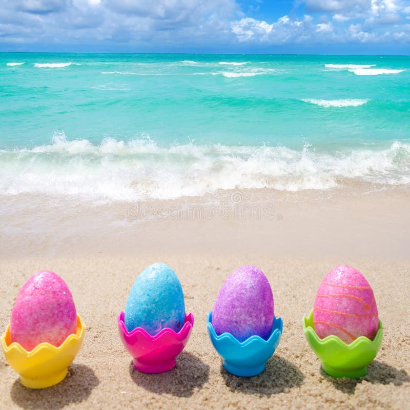 Easter Color Eggs on the Beach - Instgram Format Stock Image - Image of ...