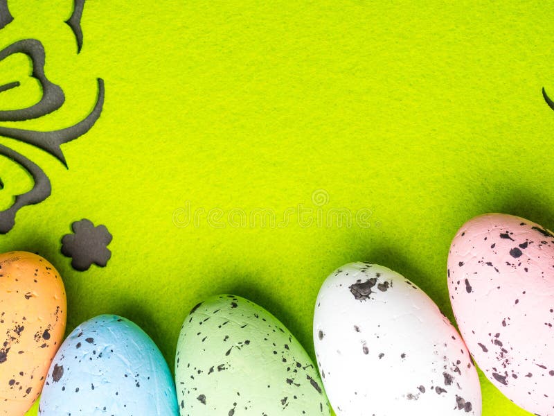 Easter Color Eggs on Green Background, Free Space for Text Stock Photo ...
